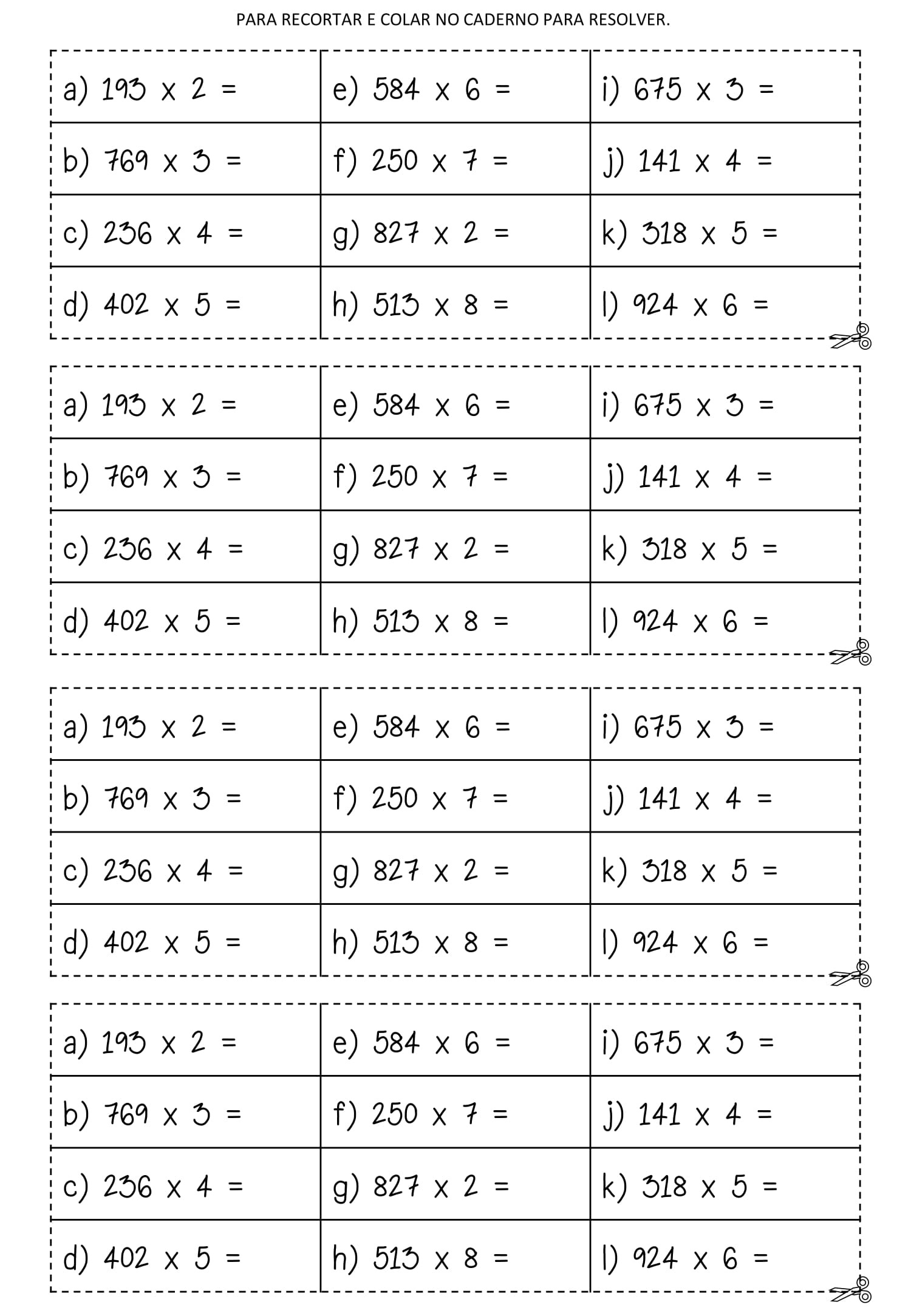 3º ao 5º ano - Exercícios de multiplicação com reagrupamento - Prof ...