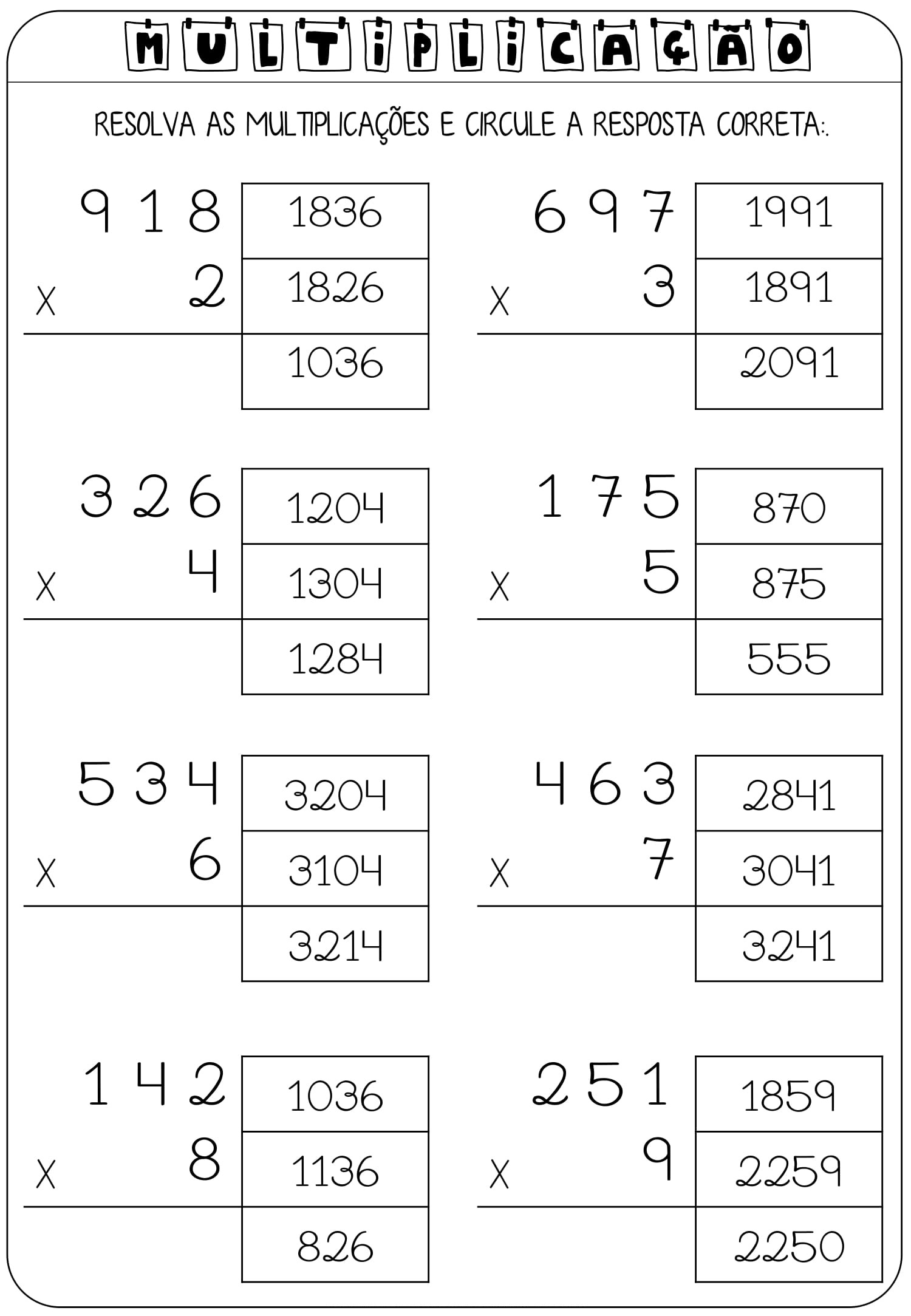 3º ao 5º ano - Exercícios de multiplicação com reagrupamento - Prof ...