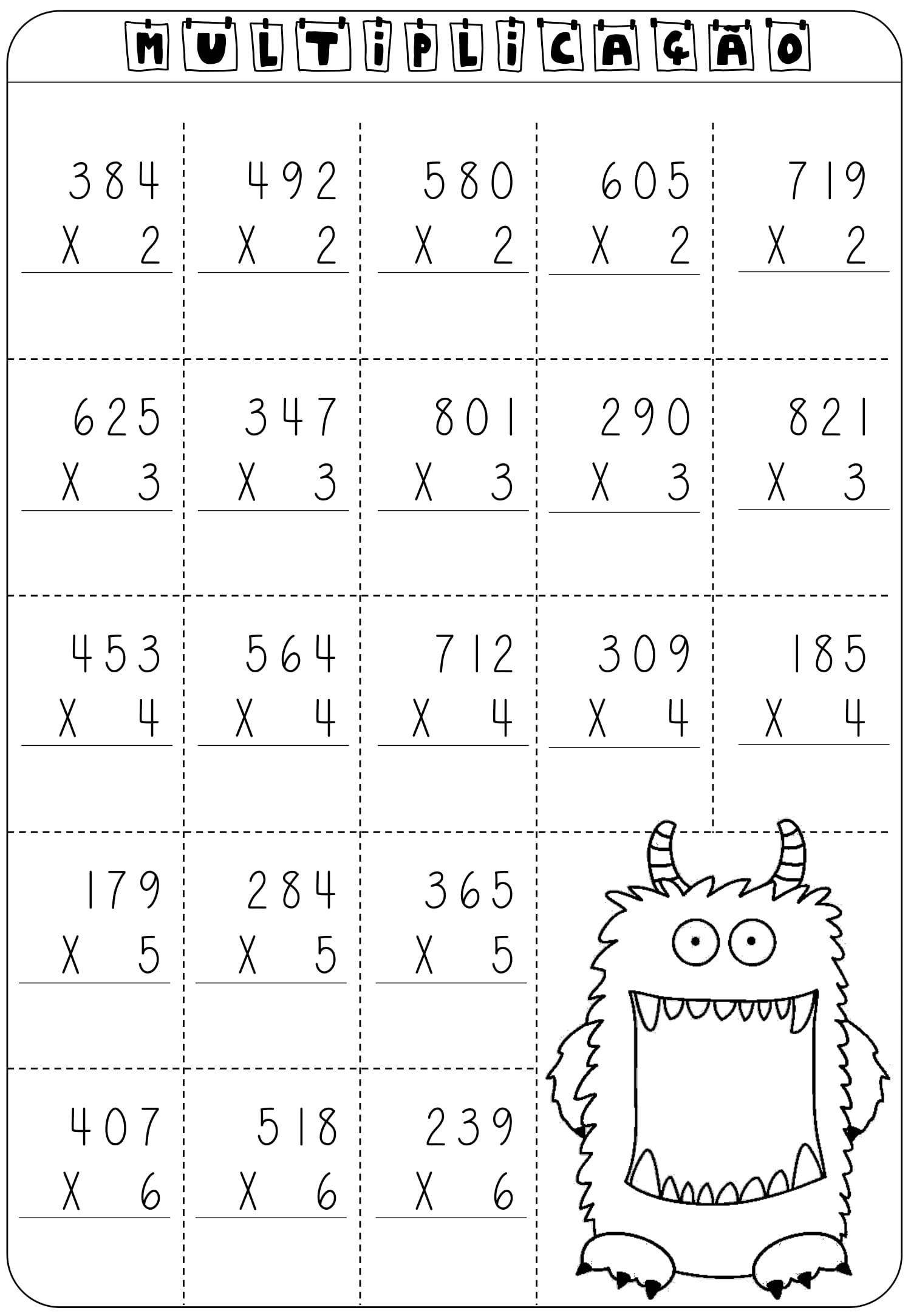 3º ao 5º ano - Exercícios de multiplicação com reagrupamento - Prof ...