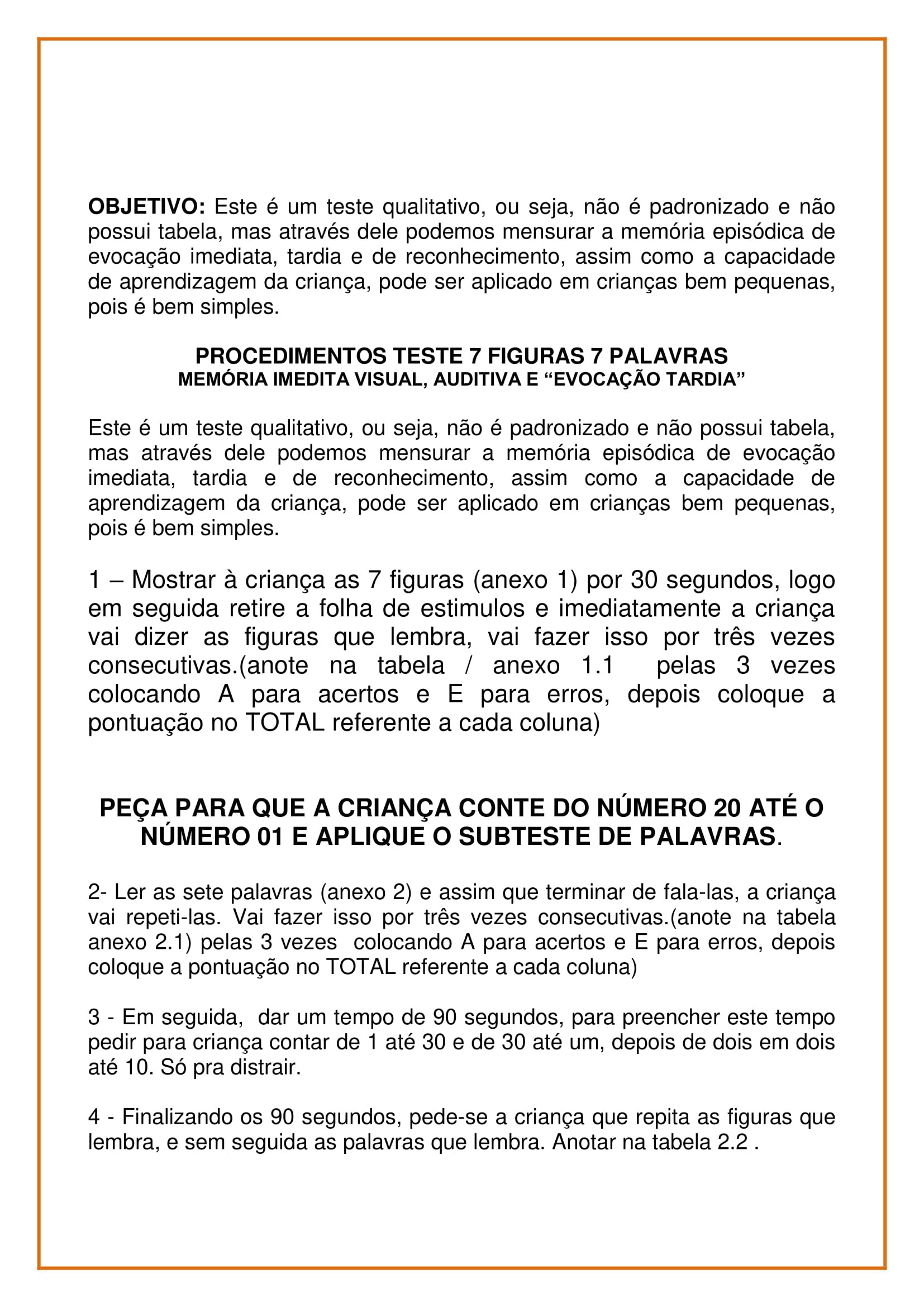AEE - TDAH - TESTE DE MEMÓRIA - 7 FIGURAS E 7 PALAVRAS - Prof. Noninha