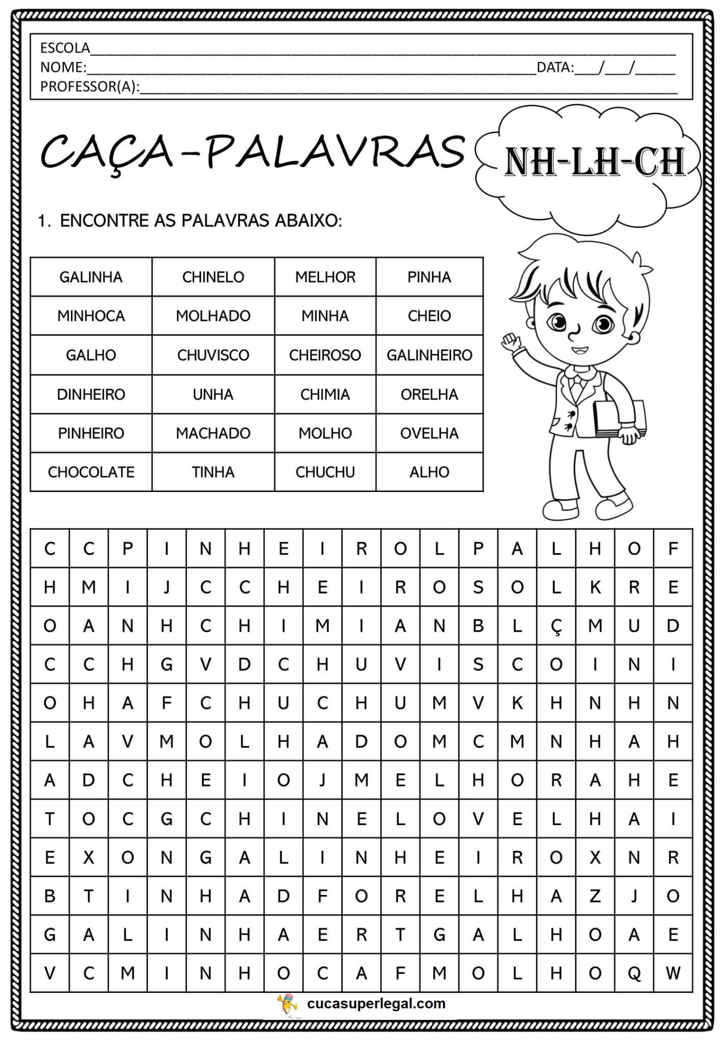 1º ao 5º ano - Atividades de ortografia NH / LH / CH - Prof. Noninha