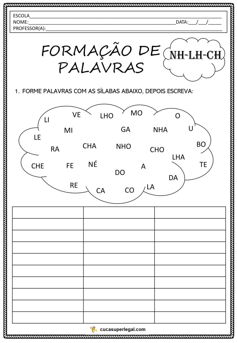 1º ao 5º ano - Atividades de ortografia NH / LH / CH - Prof. Noninha